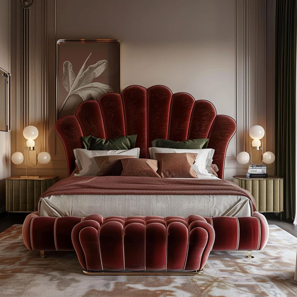 Velia Suede Bed + Foot stool – Nader.ae